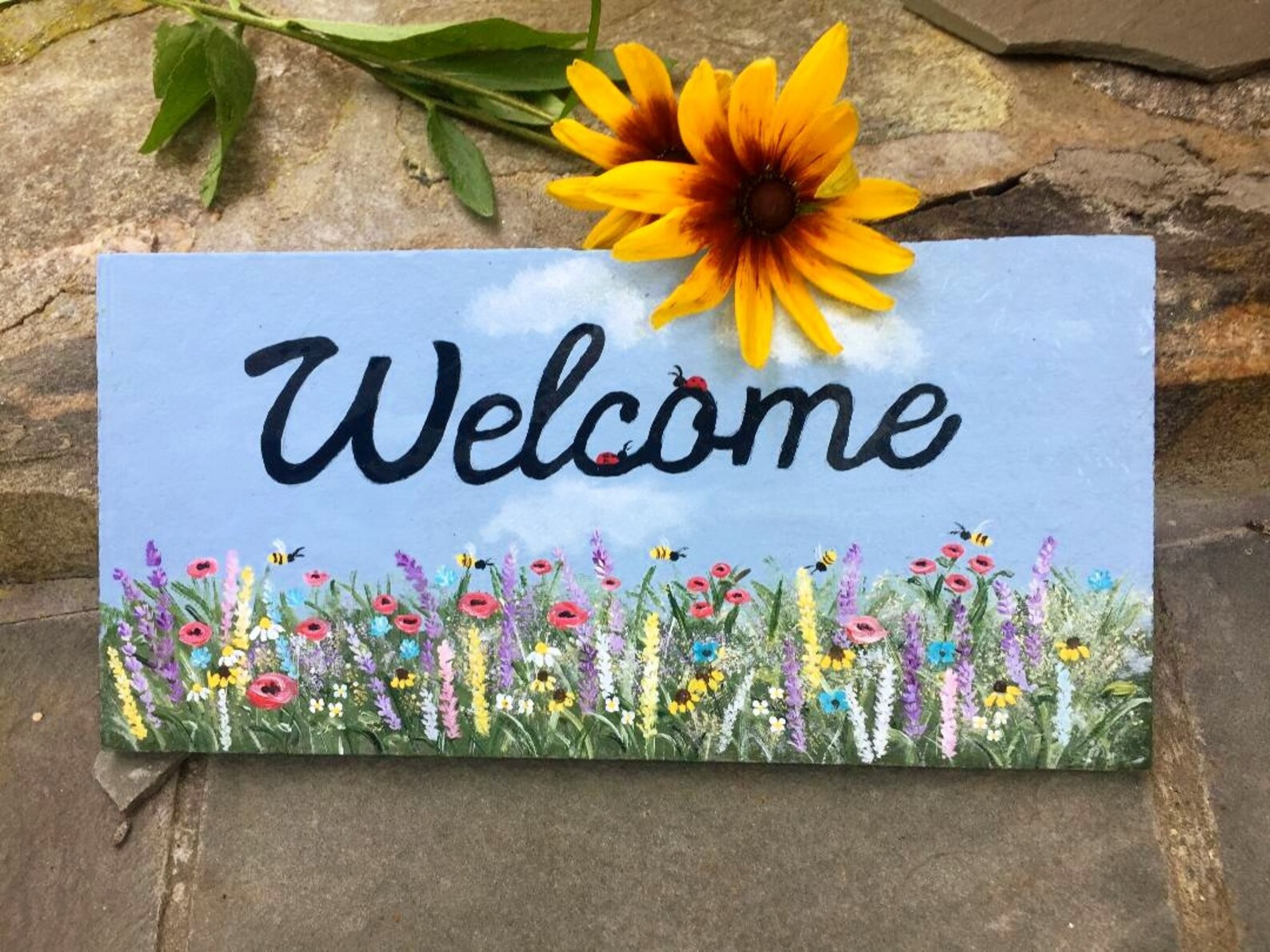 Floral Welcome Sign Spring Door Decor Wildflowers Painted | Etsy