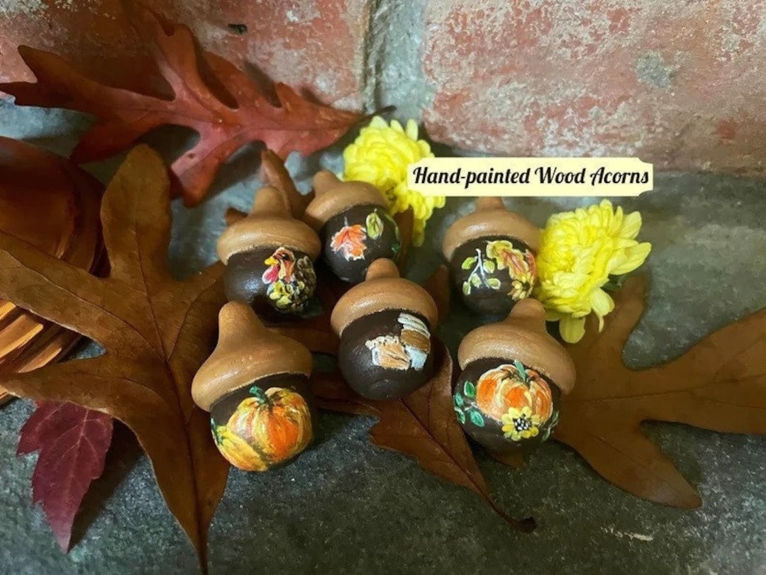 Set of 6 Hand-painted Wood Acorns, Autumn Decor, Thanksgiving Decor ...