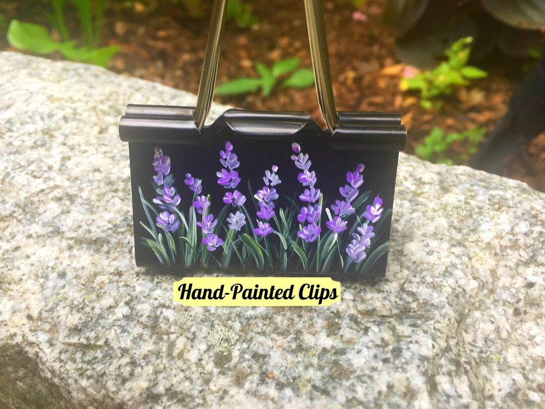Handpainted Lavender Flower Binder Clips, Medium Binder Clips, Planner ...