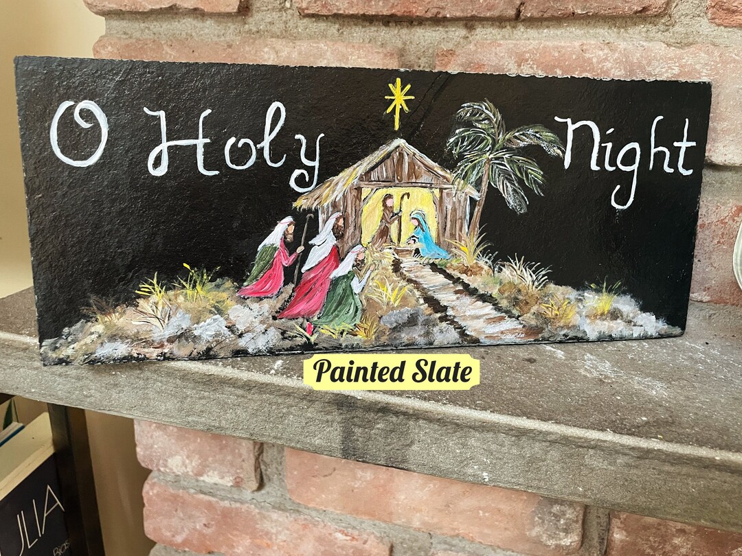 Handpainted Nativity Slate Sign, Religious Christmas Decor, Nativity ...