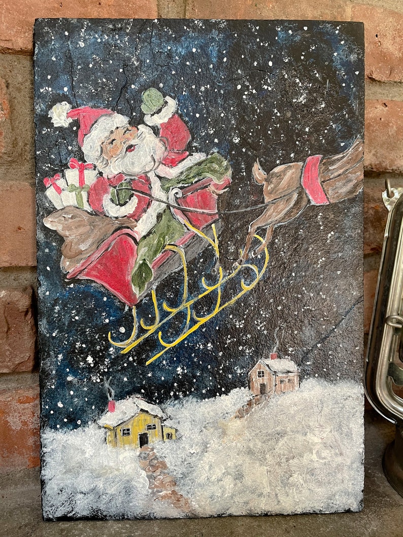 Handpainted Santa Sleigh Sign Slate Sign Santa Decor - Etsy