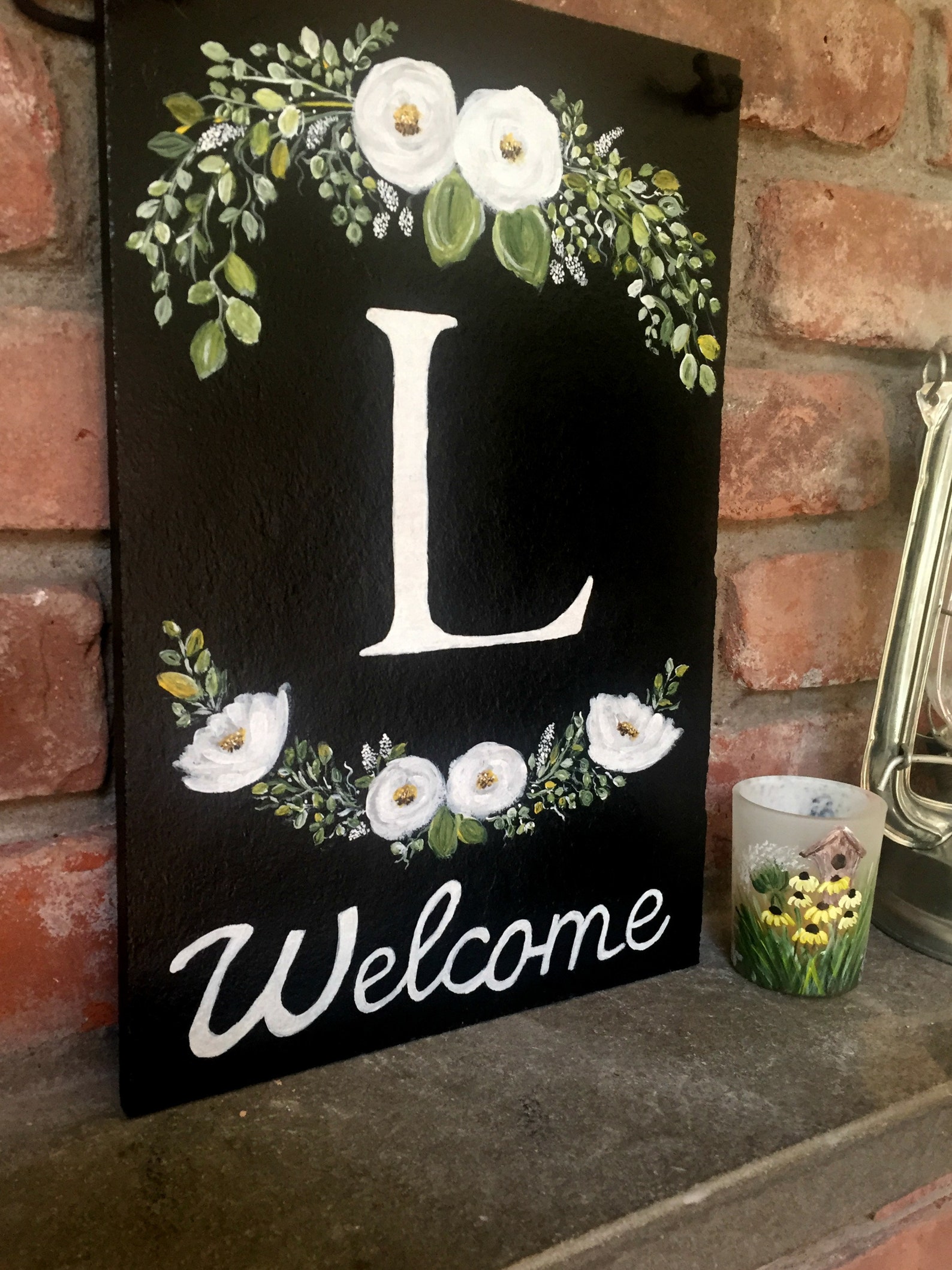Hand-painted Personalized Welcome Sign Painted Slate Initial - Etsy