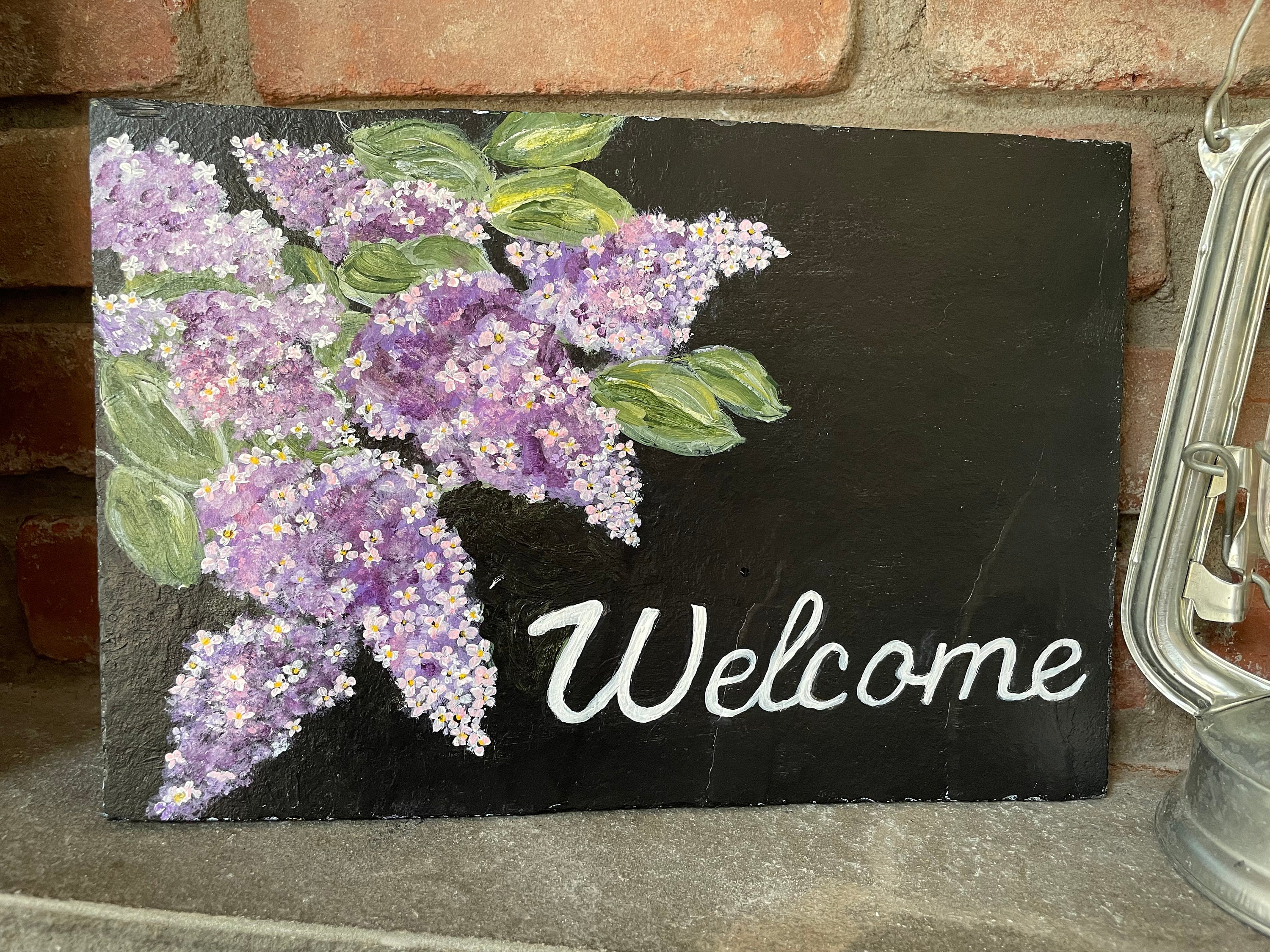 Floral Slate Welcome Sign Painted Slate Lilacs Spring | Etsy