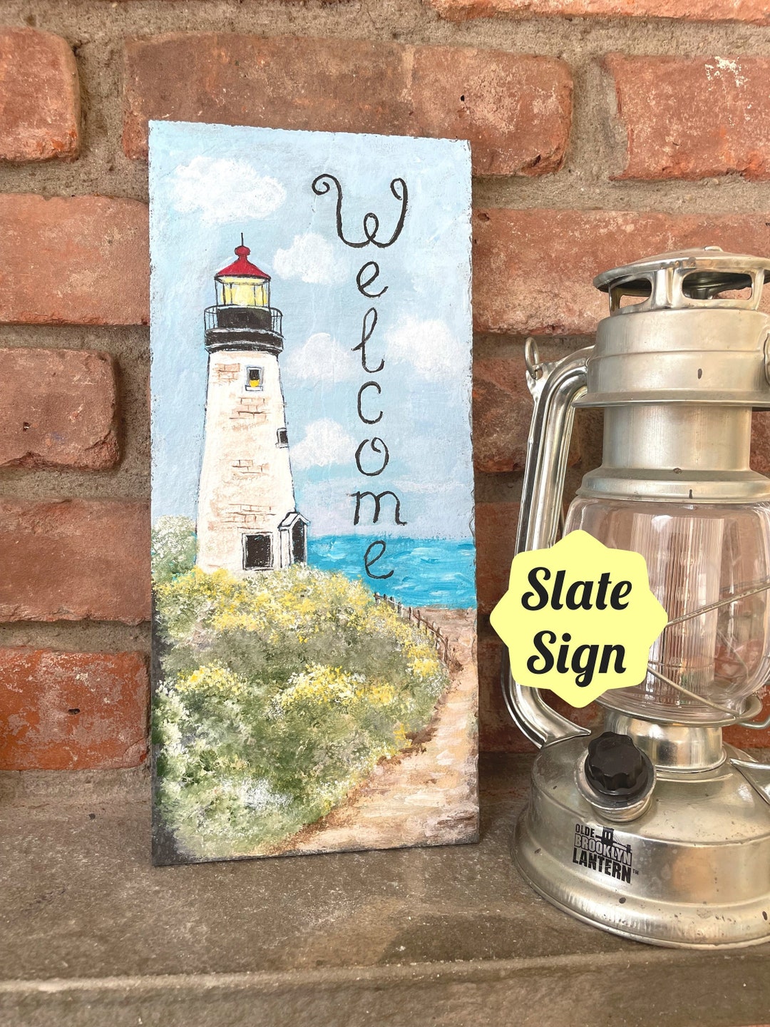 Slate Lighthouse Welcome Sign, Door Hanger, Beach House Decor, Door ...