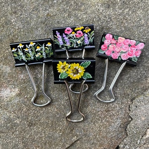 Handpainted Floral Binder Clips, Medium Binder Clips, Planner ...