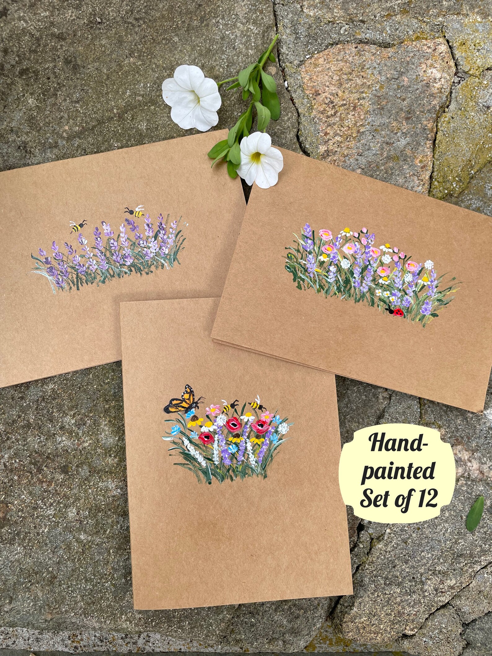 Hand-painted Floral Blank Card Kraft Paper Cards Rustic - Etsy