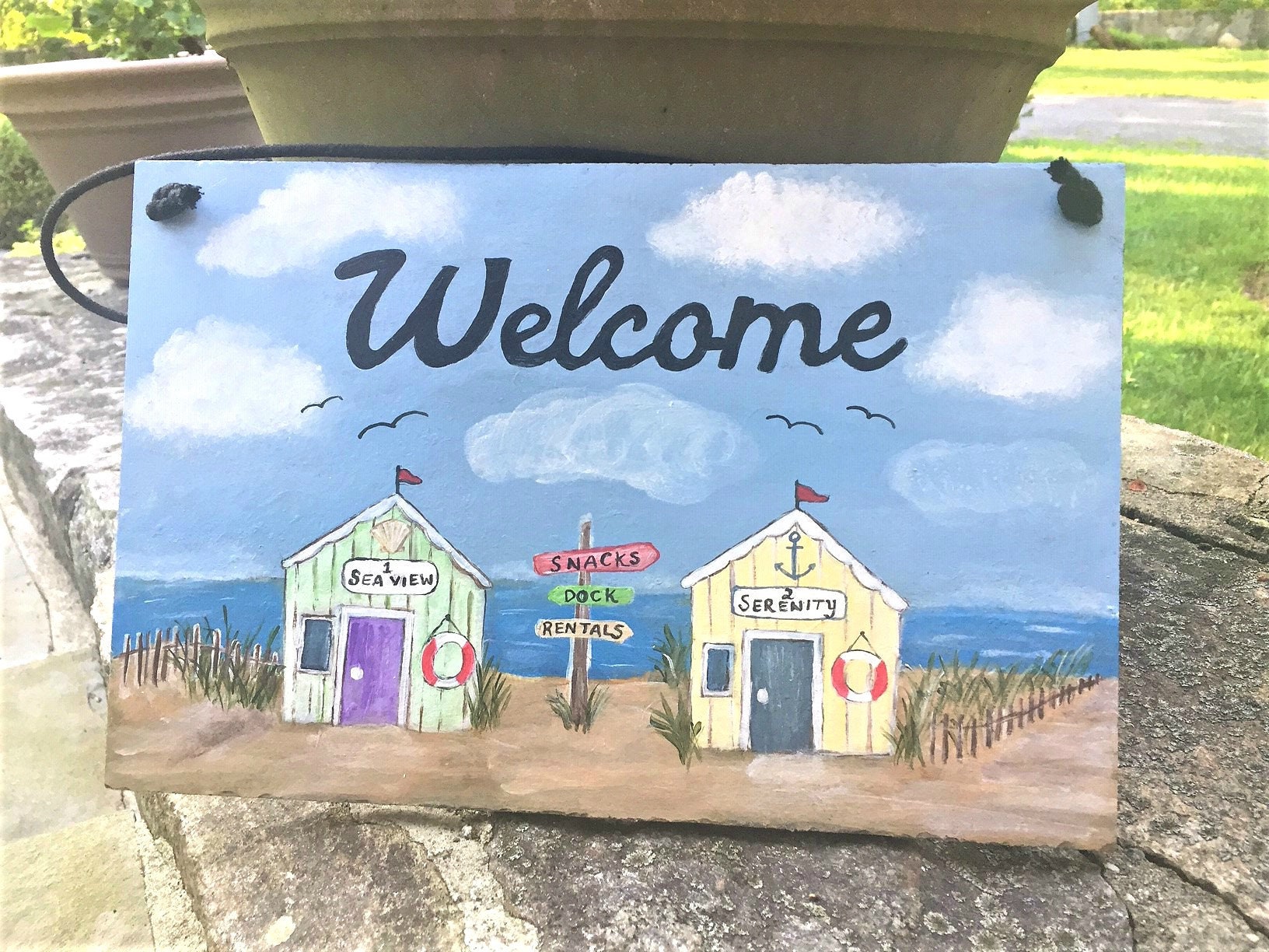 Summer Welcome Sign Beach Huts Sign Painted Slate Sign | Etsy