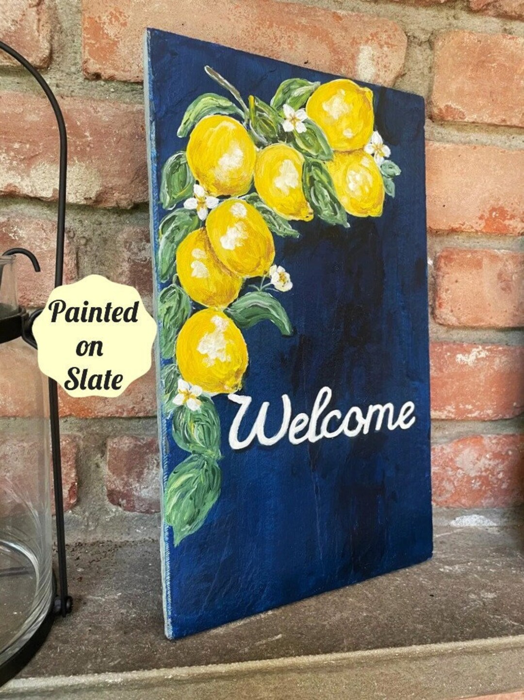 Handpainted Lemon Welcome Sign, Slate Sign, Welcome Plaque, Summer Door ...