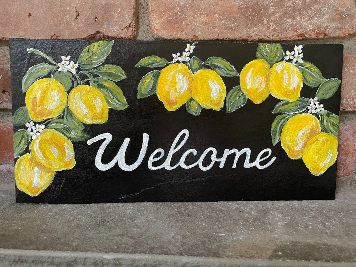 Handpainted Lemon Welcome Sign Summer Welcome Sign Painted - Etsy