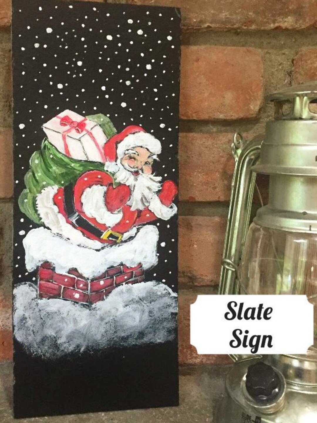 Handpainted Santa Sign, Painted Slate, Christmas Sign, Porch Decor ...