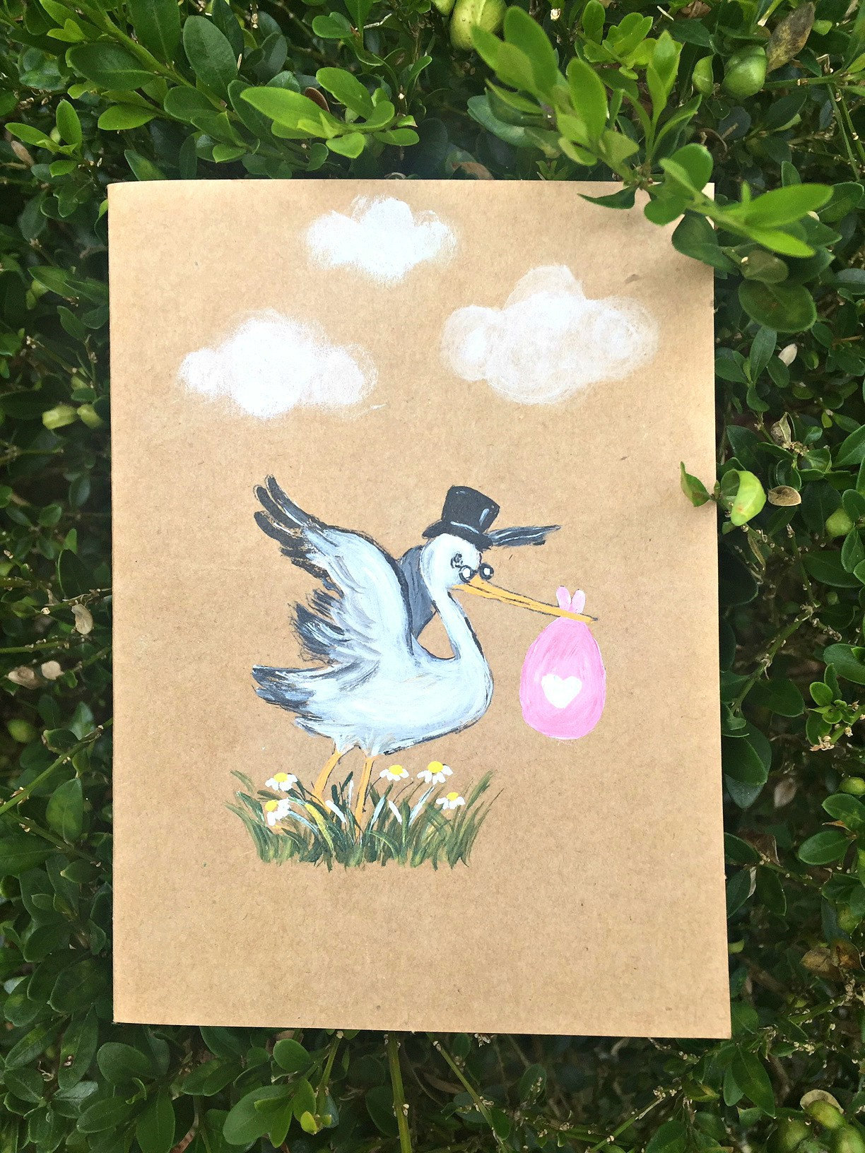 Handpainted Stork Baby Card Baby Shower Card Baby Girl Baby | Etsy