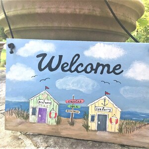 Summer Welcome Sign, Beach Huts Sign, Painted Slate Sign, Beach House ...