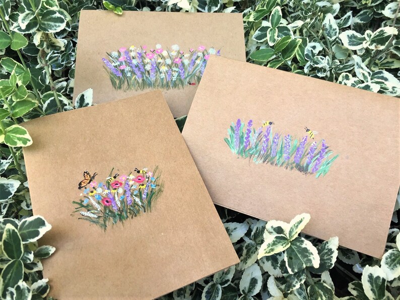 Hand-painted Floral Blank Card Kraft Paper Cards Rustic - Etsy