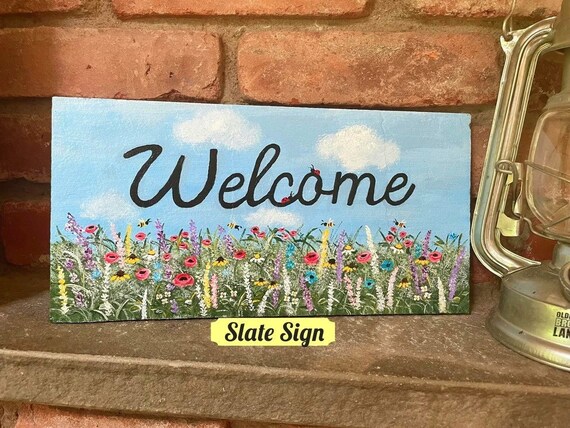 Floral Welcome Sign Spring Door Decor Wildflowers Painted - Etsy