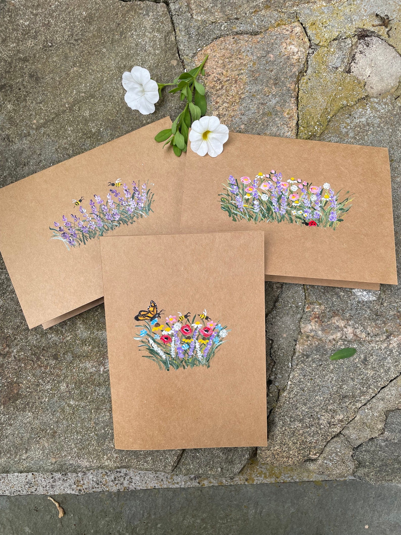 Hand-painted Floral Blank Card Kraft Paper Cards Rustic - Etsy