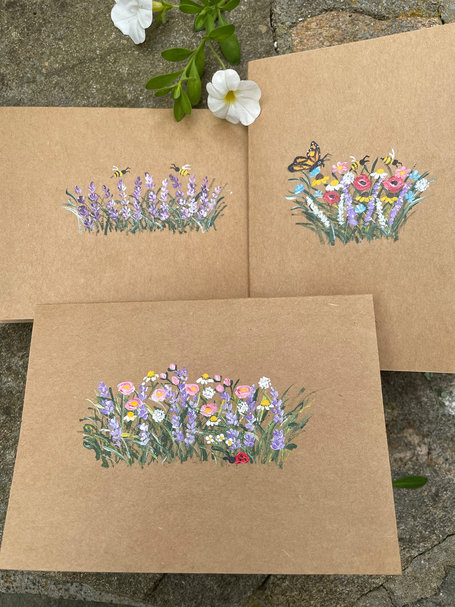 Hand-painted Floral Blank Card Kraft Paper Cards Rustic - Etsy