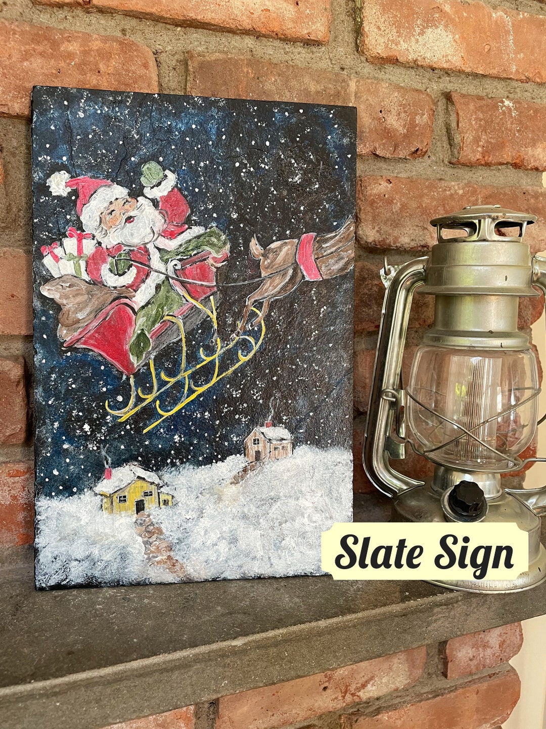 Handpainted Santa Sleigh Sign, Slate Sign, Santa Decor, Christmas Sign ...