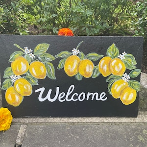 Handpainted Lemon Welcome Sign, Summer Welcome Sign, Painted Slate ...