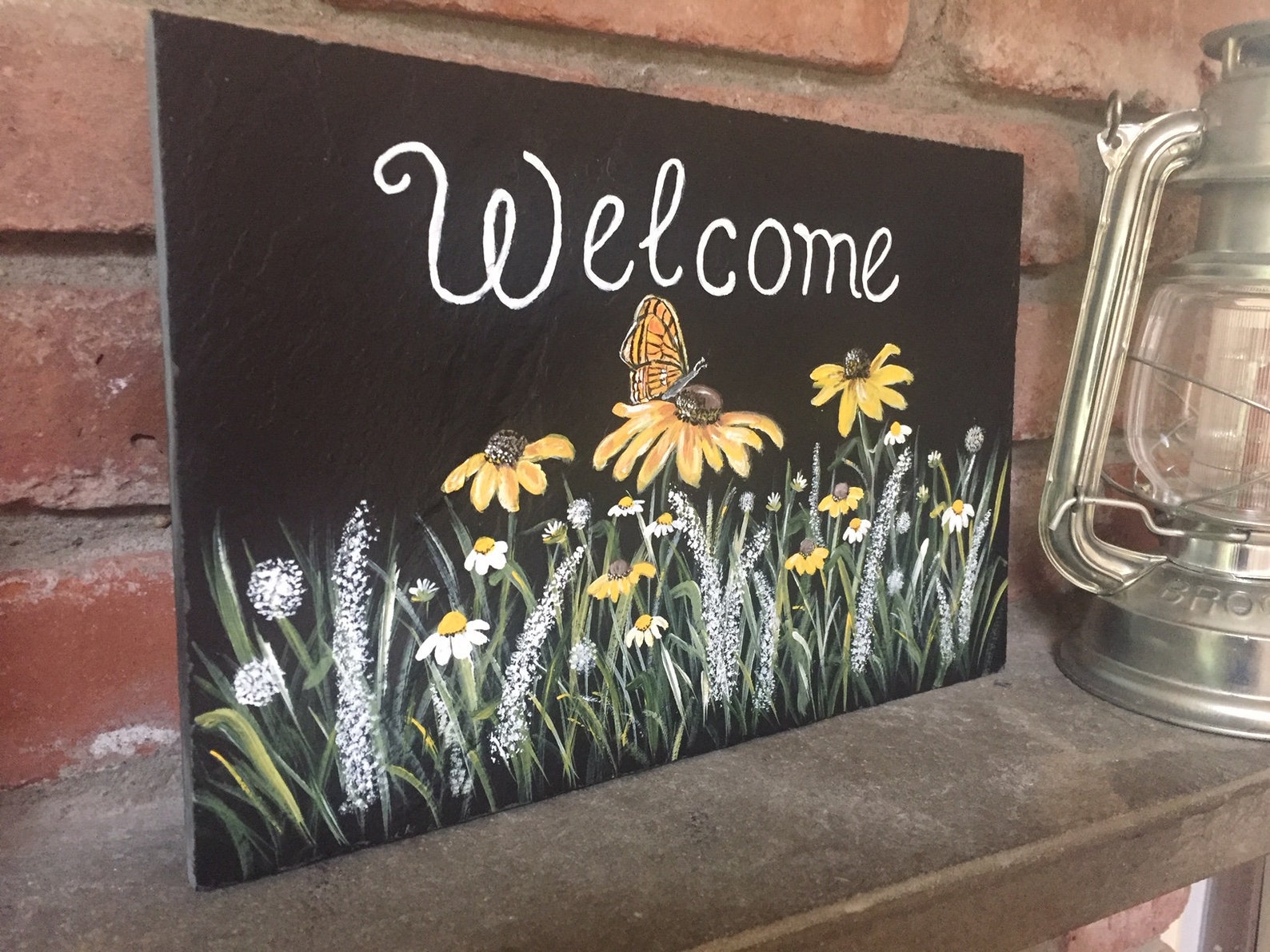 Handpainted Slate Welcome Sign Floral Welcome Sign Spring - Etsy