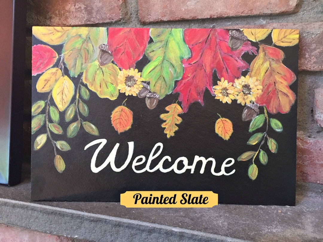 Fall Welcome Sign, Slate Sign, Fall Porch Decor, Door Sign, Autumn ...