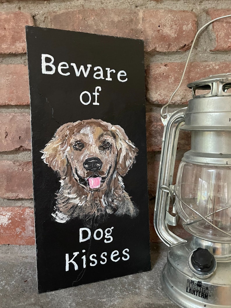 Handpainted Beware of Dog Kisses Sign Slate Sign Beware of - Etsy