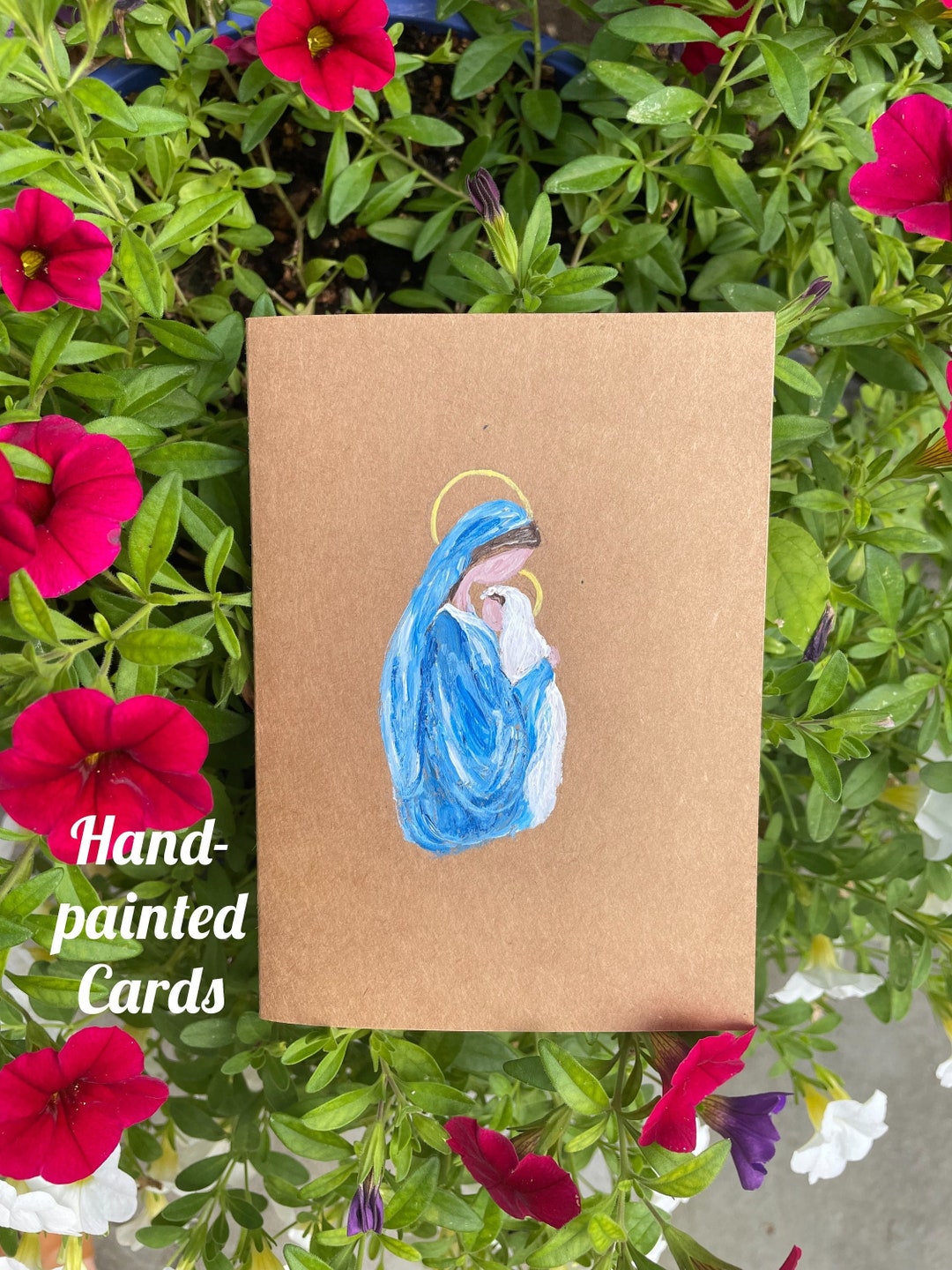 Handpainted Mary and Jesus Christmas Cards, Religious Christmas Cards ...
