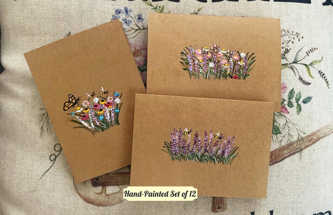 Hand-painted Floral Blank Card, Kraft Paper Cards, Rustic Cards, Blank ...