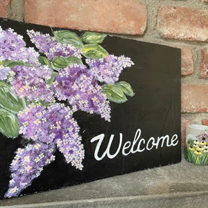 Floral Slate Welcome Sign, Painted Slate, Lilacs, Spring Welcome Sign ...
