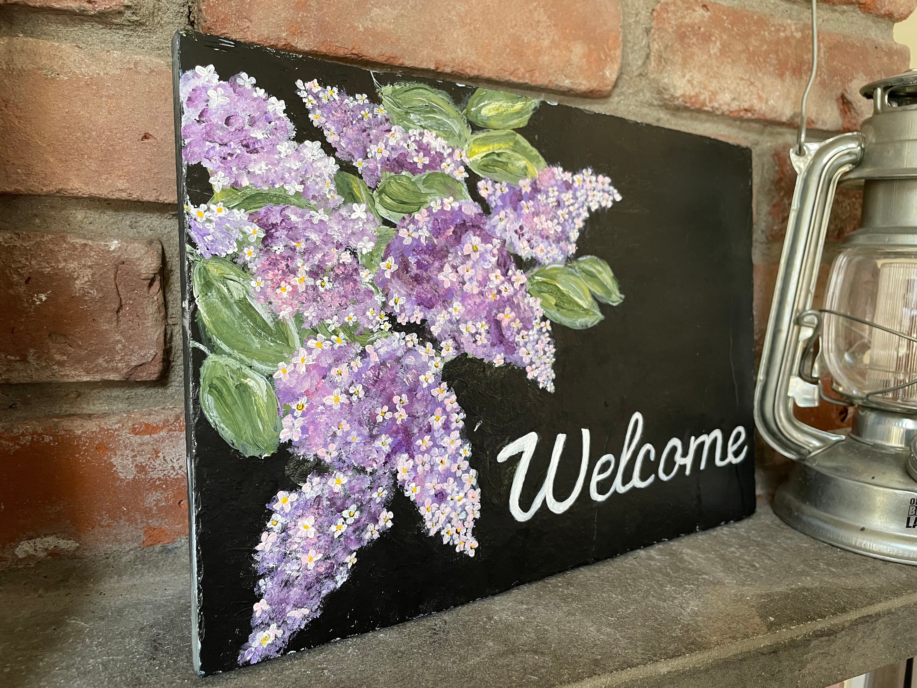 Floral Slate Welcome Sign Painted Slate Lilacs Spring | Etsy