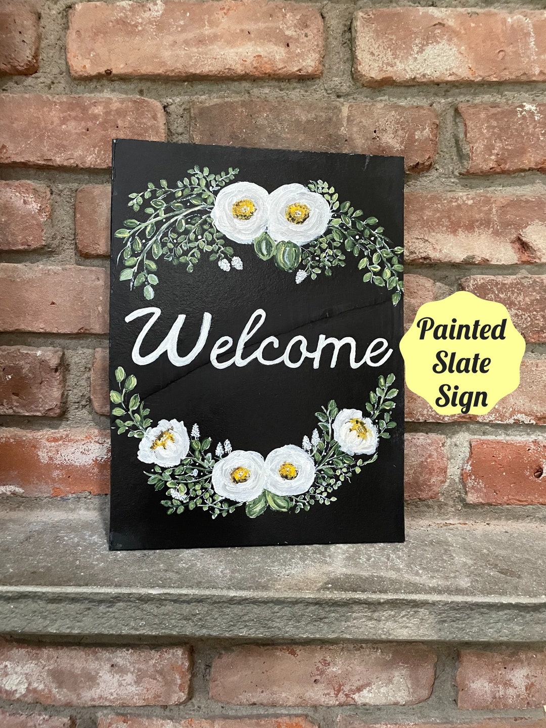 Hand-painted Slate Welcome Sign, Floral Welcome Sign, Porch Decor ...