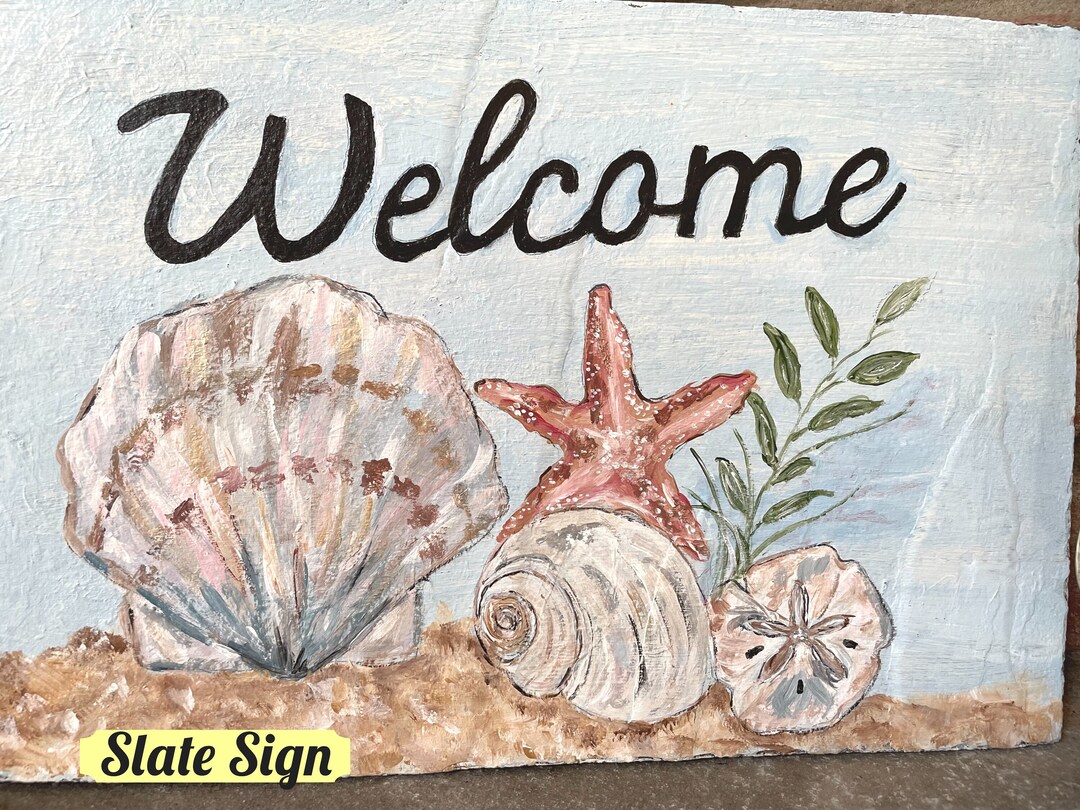 Handpainted Seashells Welcome Sign, Summer Door Decor, Beach Decor ...