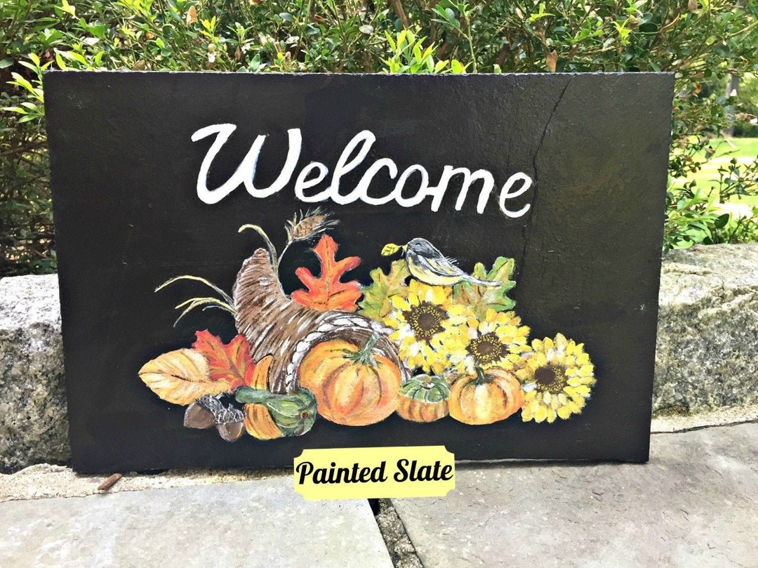 Autumn Welcome Sign, Slate Sign, Fall Door Decor, Porch Sign, Autumn ...