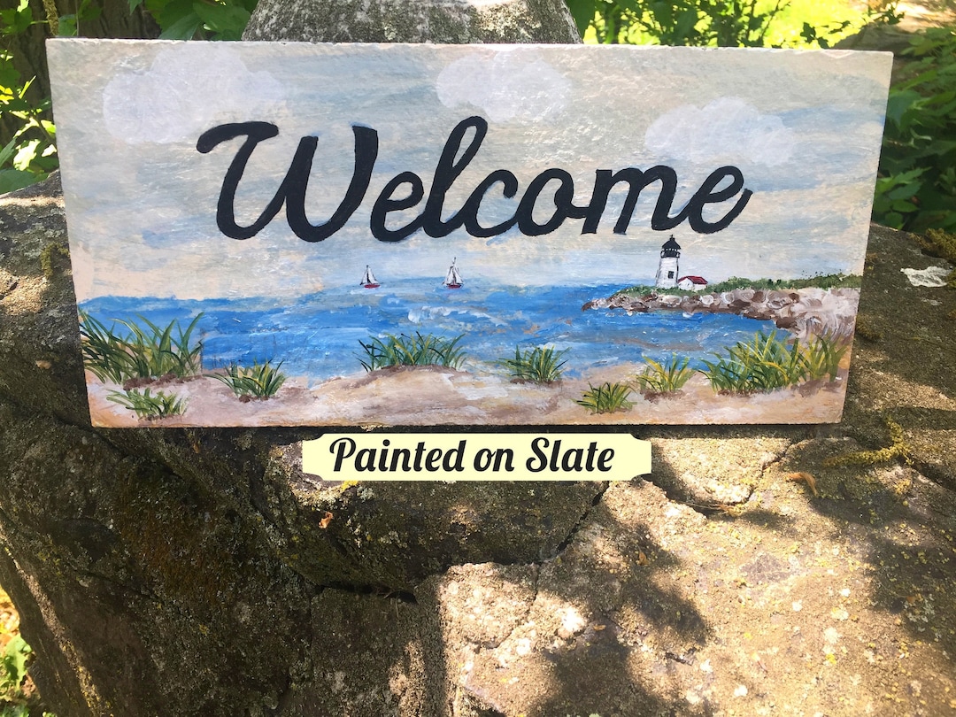 Handpainted Beach Welcome Sign, Slate Sign, Summer Porch Decor, Porch ...