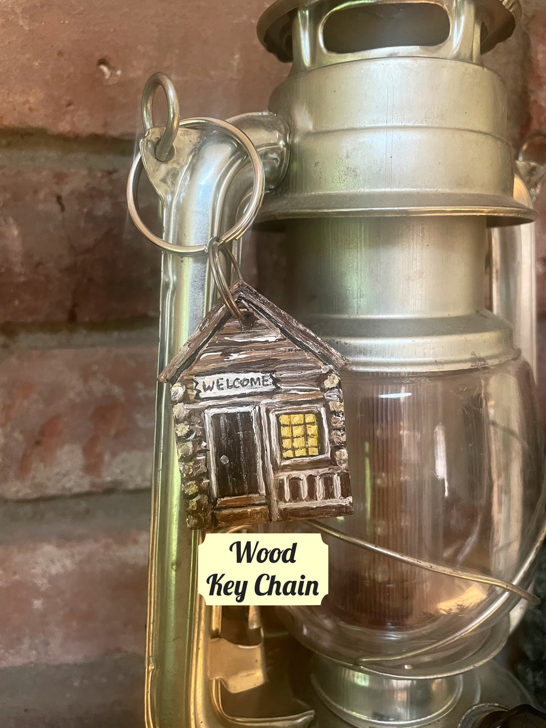 Handpainted Wood Cabin Keychain, Wood Keychain, House Shaped Keychain ...