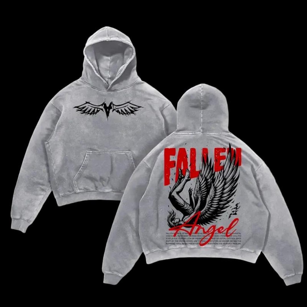 Fallen Angel Vintage Washed Hoodie Apparel – Dark Angel Wing Graphic - Etsy