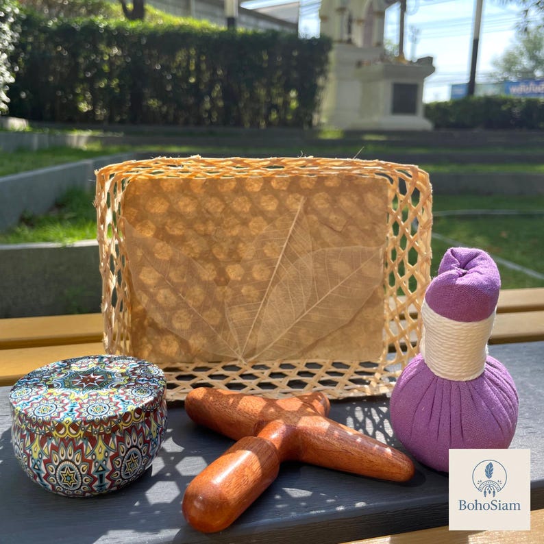 Thai Self-care Gift Set – Herbal Compress Ball, Soy Candle & Wooden ...