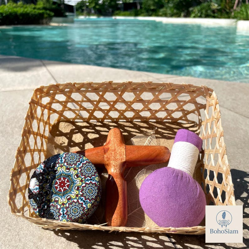 Thai Self-care Gift Set – Herbal Compress Ball, Soy Candle & Wooden ...