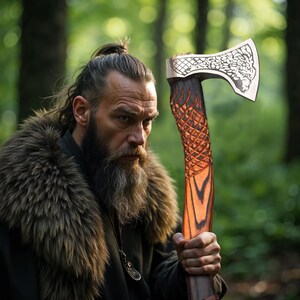 Hand-forged Viking Axe | Functional Norse Bearded Axe With Engraved Carbon Steel Head | Leather ...