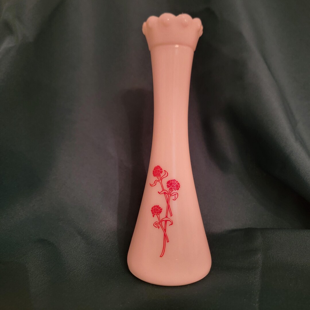 Milk Glass Tall Bud Vase With Red Florals - Etsy
