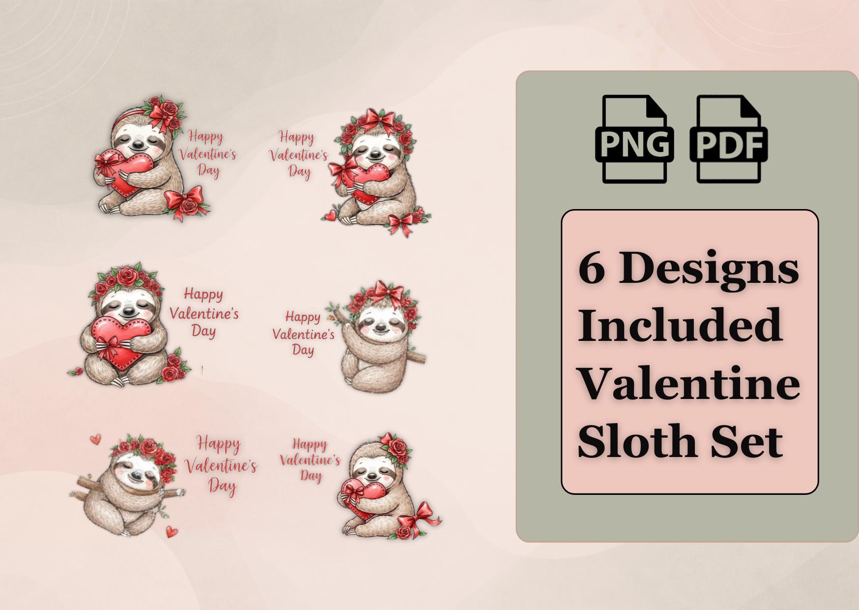 Sloth Valentine PNG Clipart Bundle | Animal Graphics 6 Files Digital ...