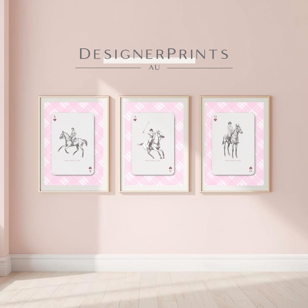 Pink Polo Club Art Print Set, Equestrian Playing Cards (digital ...