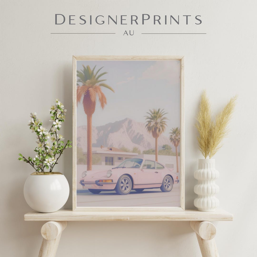 Pink Porsche Wall Art, Retro Car Decor, Luxury Motorsport Illustration ...