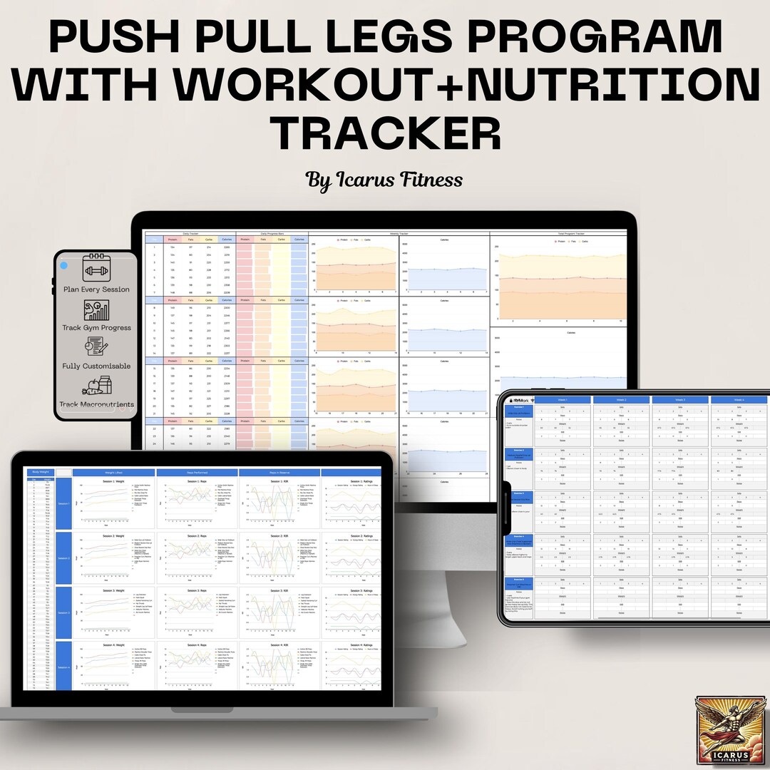 Push Pull Legs 6 Days per Week Program With Progress Tracker Template ...