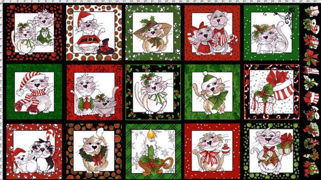 Loralie Designs Kitty Kitty Christmas Panel Fabric - 1 Panel - Etsy