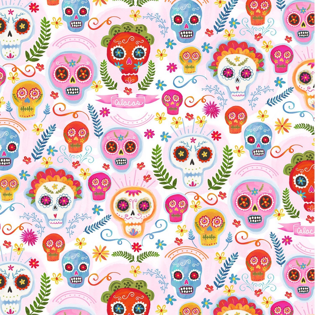 Michael Miller La Vida Loca Blush Sugar Skulls Fabric - 1 Yard - Etsy