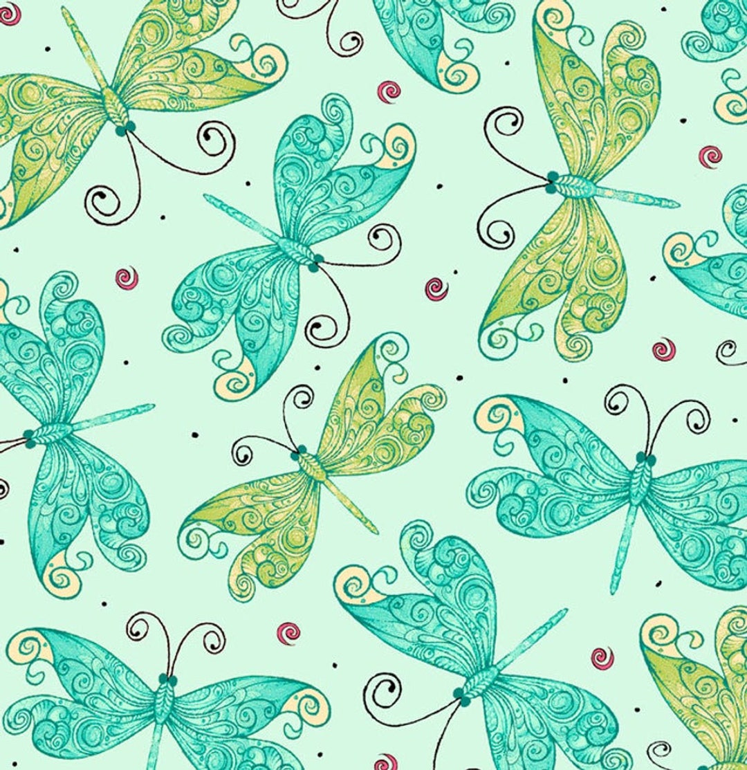 Quilting Treasures Aziza Light Aqua Butterflies Fabric - 1 Yard - Etsy