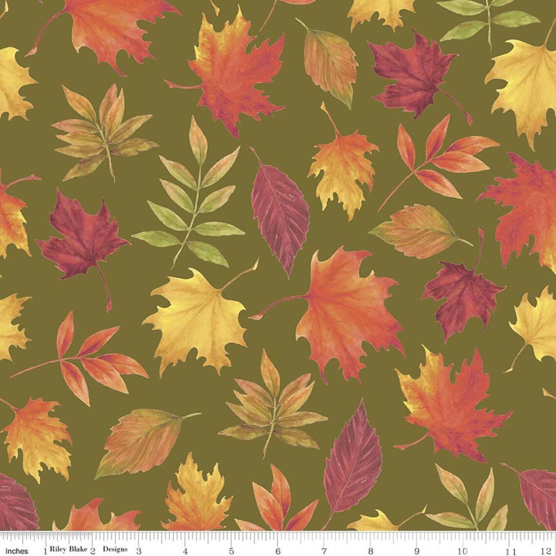 Riley Blake Designs Autumn Hues Leaves Green Fabric - 1 Yard - Etsy