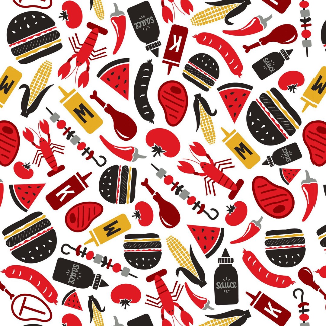 Henry Glass Peace, Love, & BBQ Multi Tossed Food Motifs Fabric - 1 Yard ...