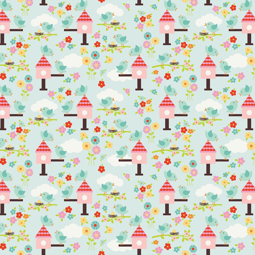 Riley Blake Designs Bloom Birds Aqua Fabric - 1 Yard - Etsy