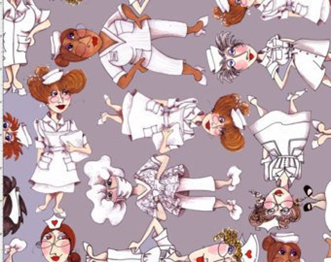 NEW Loralie Designs Tossed Nurses Gray Fabric - 1 Yard - Etsy
